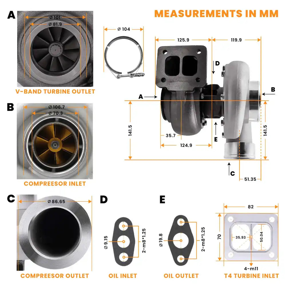 Street Turbo For GT45 Turbo charger V-Band 600+BHP T4 V-band Flange ...